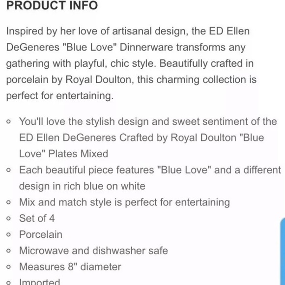 Ellen Degeneres | Other | Ellen Degeneres Blue Love Plates Royal ...